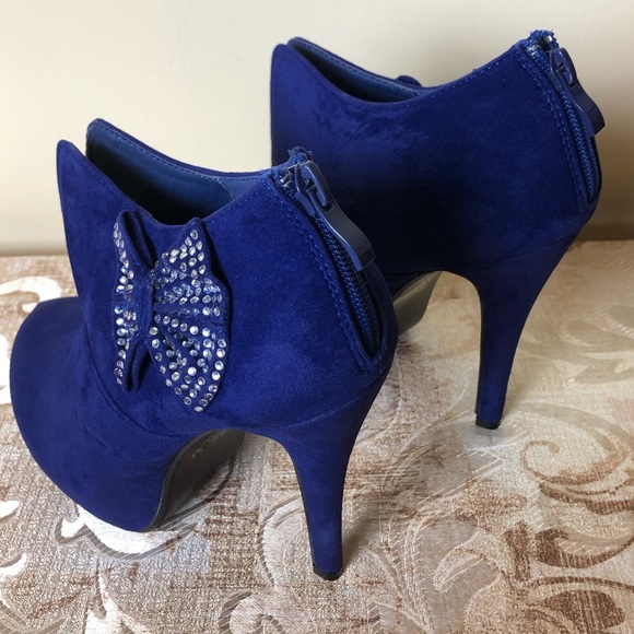 Shoes | Royal Blue High Heel Platform Rhinestone Booties | Poshmark